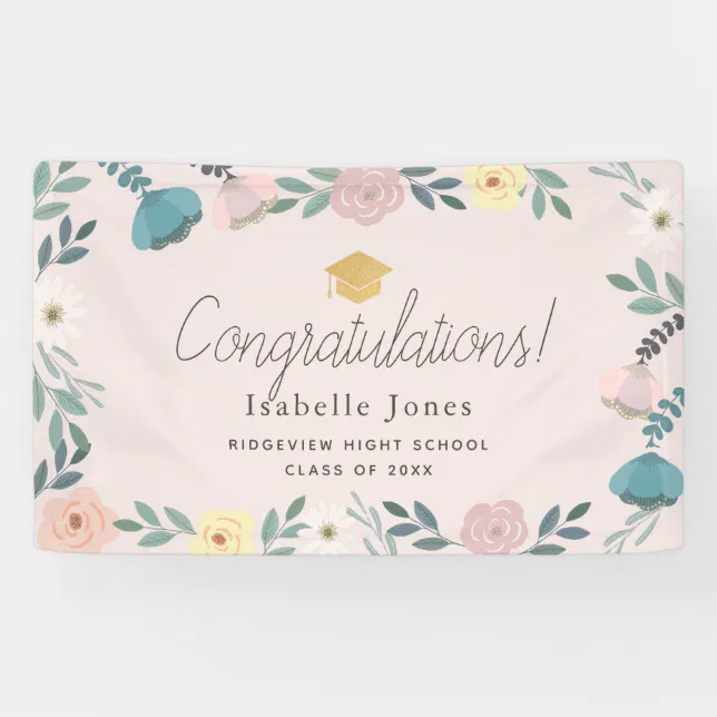 Floral Garden Blush Pink Graduation Banner | Zazzle
