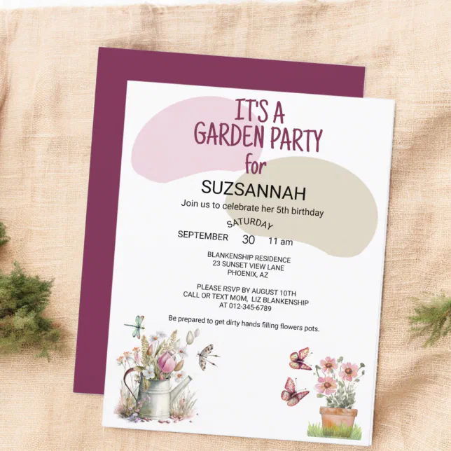 Floral Garden Butterflies Dragonflies Watercolor Invitation | Zazzle
