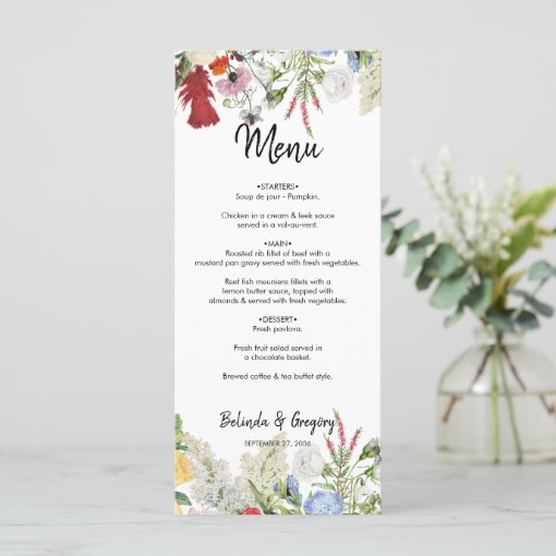 Floral Garden Colorful Flowers Wedding Menu | Zazzle