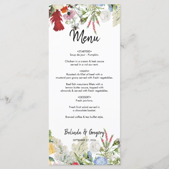 Floral Garden Colorful Flowers Wedding Menu | Zazzle.com