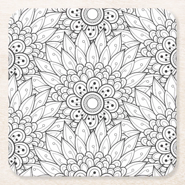 Floral Garden Doodle Square Paper Coaster | Zazzle