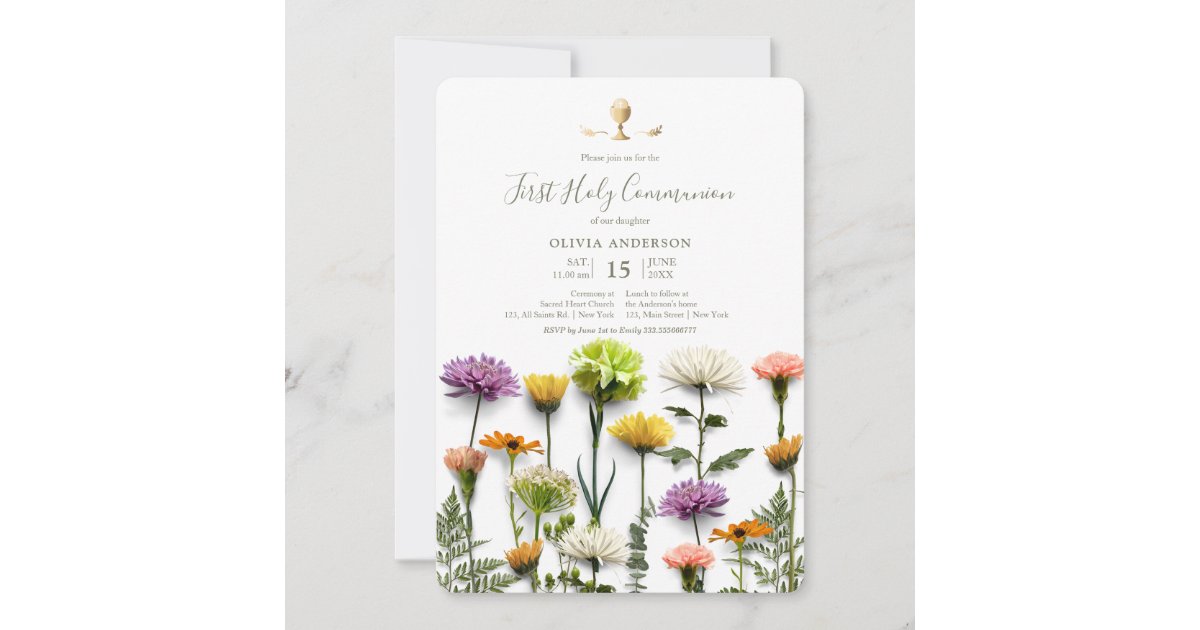 Floral Garden First Communion Invitation | Zazzle