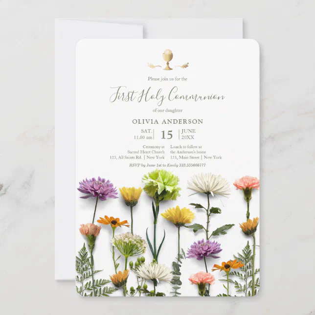 Floral Garden First Communion Invitation | Zazzle