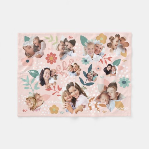 Floral Garden Flower Family Photo Frame Collage Fleece Blanket | Zazzle