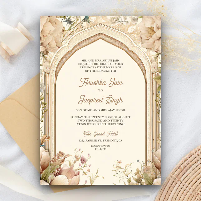 Floral Garden Peacocks Indian Palace Wedding Invitation | Zazzle