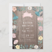 Floral Garden Pink Bunny Wood Easter Brunch Invitation | Zazzle