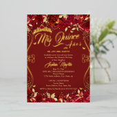Floral Garden Scroll Ruby Mis Quince Quinceanera Foil Invitation | Zazzle