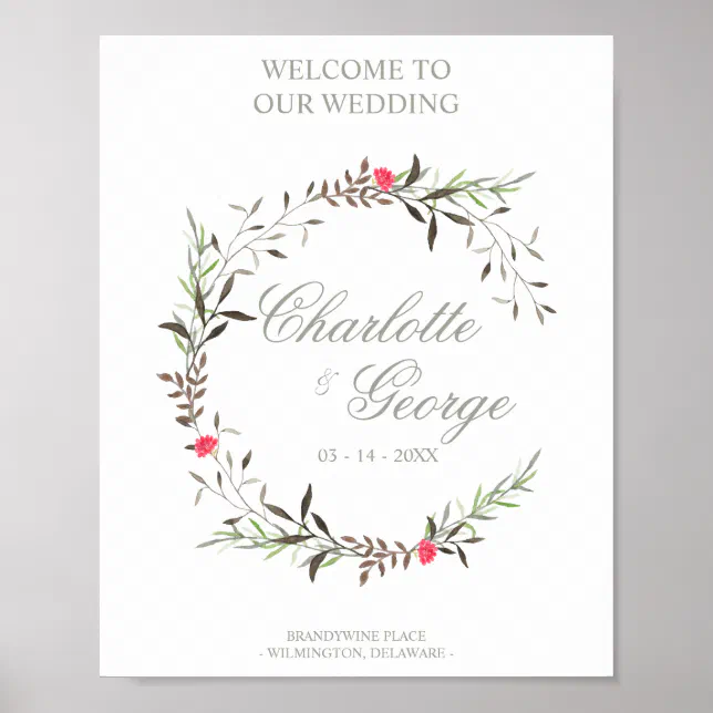 Floral Garland in Green and Colored for Wedding Poster | Zazzle