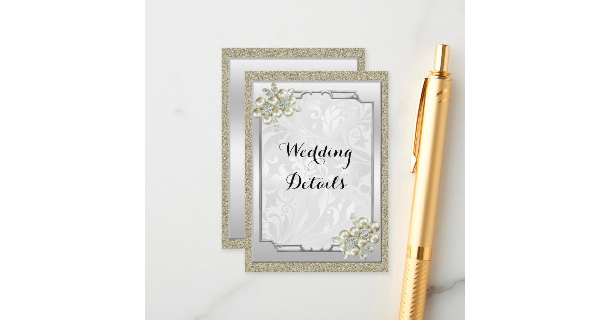 Floral Gem Silver Framed, Gold & Silver Wedding Enclosure Card | Zazzle