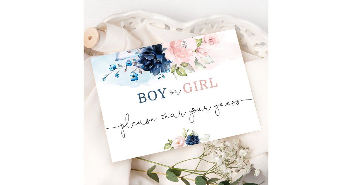 Floral gender reveal boy or girl wear your guess invitation | Zazzle