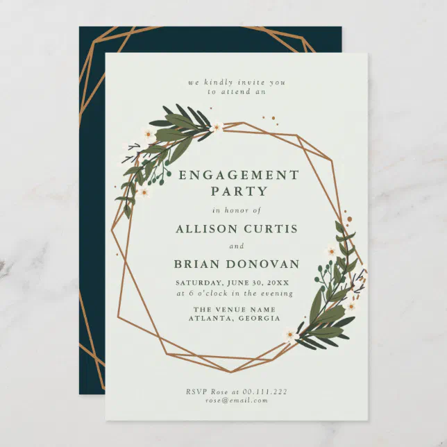 floral geometric engagement party invitation | Zazzle