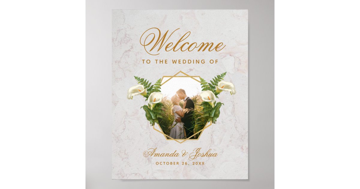 Floral Geometric Photo Calla Lilies Wedding Sign | Zazzle