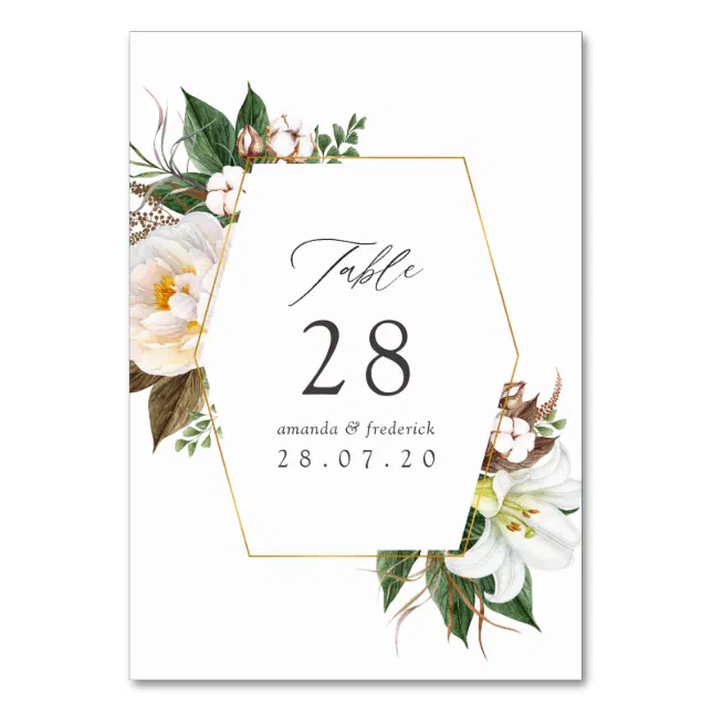 Floral Geometric Wedding Table Number | Zazzle