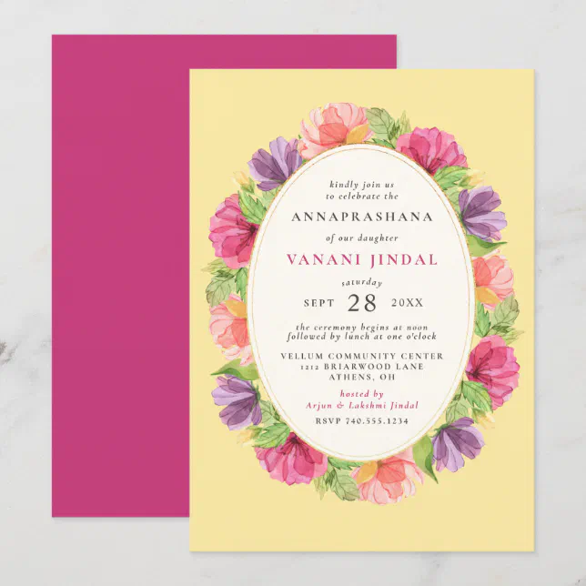 Floral Girls Annaprashana First Rice Ceremony Invitation | Zazzle