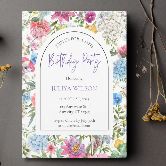 Floral girly Birthday Party Invitation | Zazzle