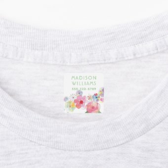 Floral Girly Modern Personalized Name Clothing Labels | Zazzle