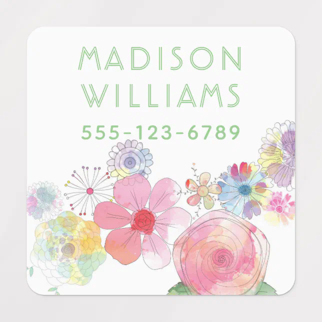 Floral Girly Modern Personalized Name Clothing Labels | Zazzle