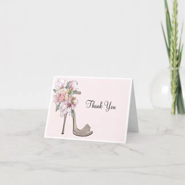 Floral Glam Stiletto Shoe Thank You Card | Zazzle