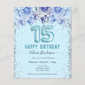 Floral Glitter Light Blue Happy 15th Birthday | Zazzle