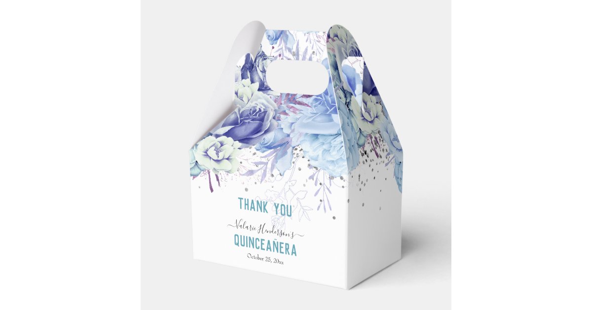 Floral Glitter Light Blue Quinceañera Favor Boxes | Zazzle