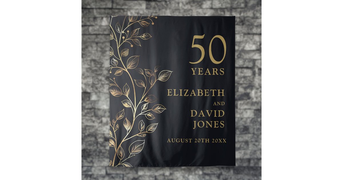 Floral Gold 50th Anniversary Photo Booth Backdrop | Zazzle