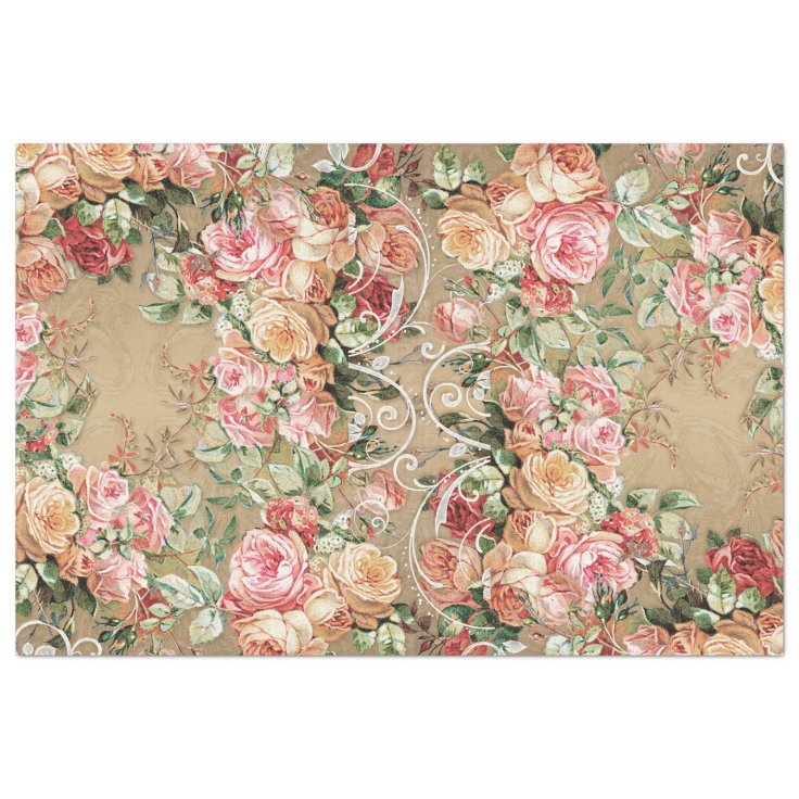Floral Gold Baroque Elegant Rose Blush Decoupage Tissue Paper | Zazzle