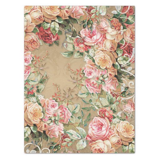 Floral Gold Baroque Elegant Rose Blush Decoupage Tissue Paper | Zazzle
