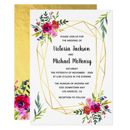 Floral Gold Geometric Crystal Wedding Invitation | Zazzle.com