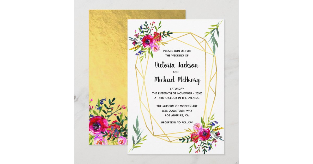 Floral Gold Geometric Crystal Wedding Invitation | Zazzle