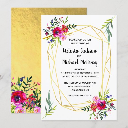 Floral Gold Geometric Crystal Wedding Invitation | Zazzle.com