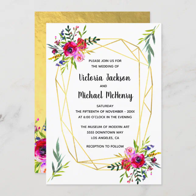 Floral Gold Geometric Crystal Wedding Invitation | Zazzle