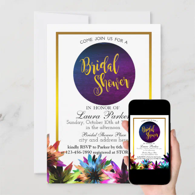 Floral Gold Glitter Bridal Shower Elegant Decorate Invitation Zazzle