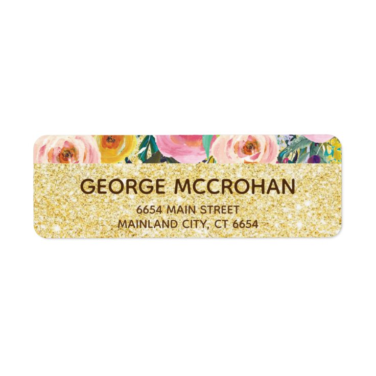 Floral Gold Glitter Foil Return Address Label | Zazzle