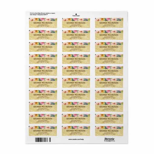 Floral Gold Glitter Foil Return Address Label | Zazzle