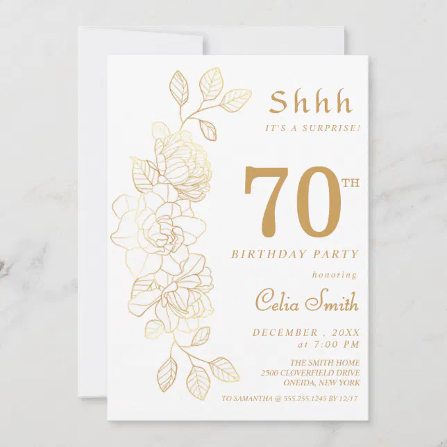 Floral Gold Surprise 70th Birthday Invitation | Zazzle