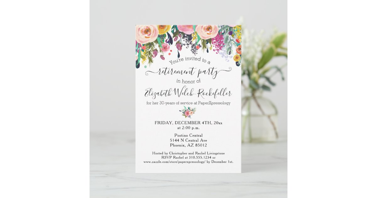Floral Good Luck Send Off Retirement Party Invitation | Zazzle