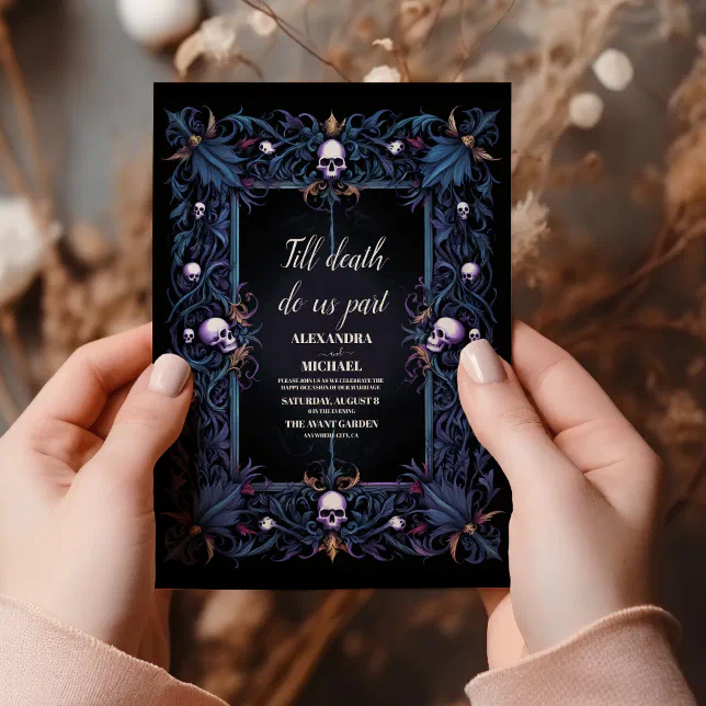 Floral Gothic Halloween Wedding Invitation | Zazzle