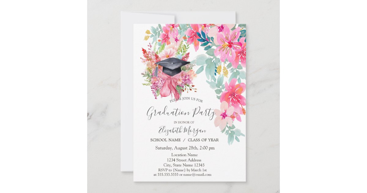 Floral Grad Cap,Flowers Graduation Invitation | Zazzle