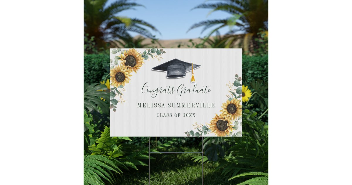 Floral Grad Eucalyptus Sunflower Script Graduation Sign | Zazzle