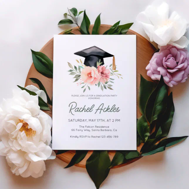 Floral Graduation Party Invitation, Girl Grad Invitation | Zazzle