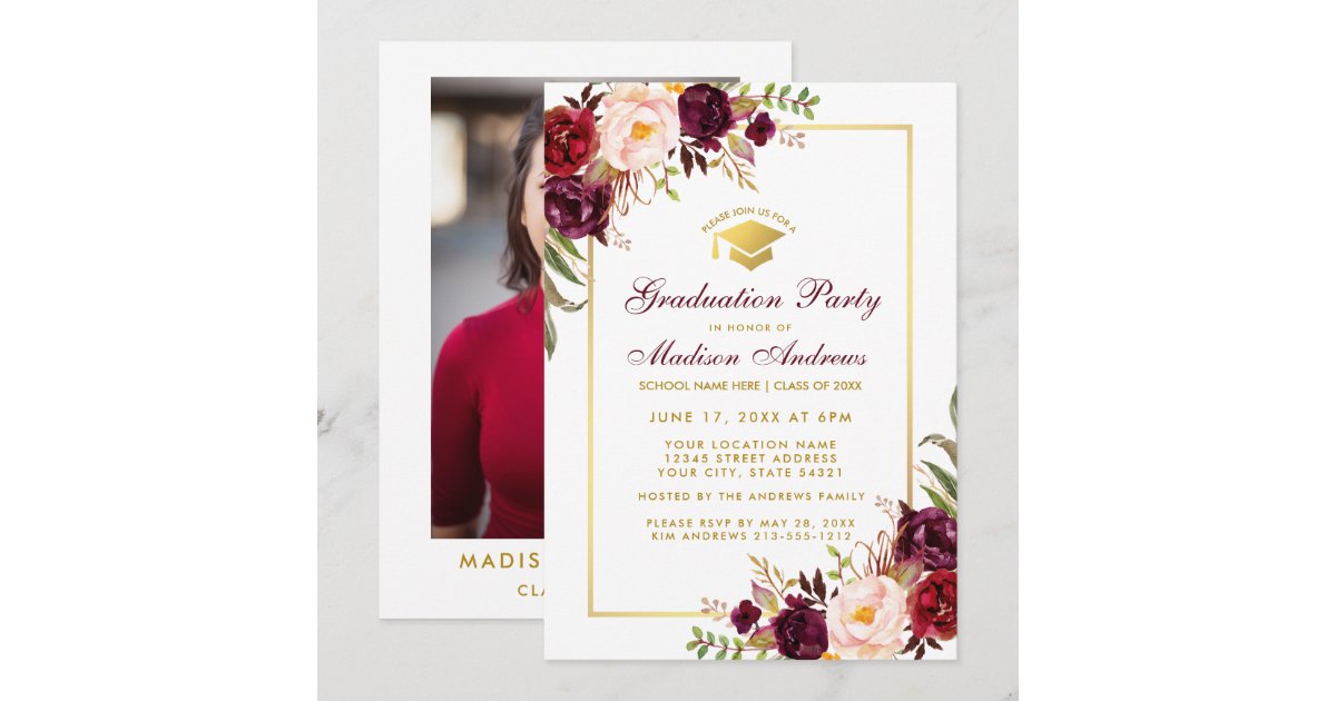 Floral Graduation Party Invite - Photo Back | Zazzle