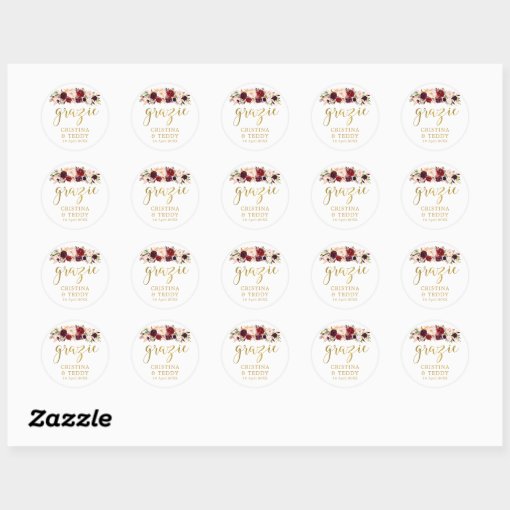 Floral Grazie Monogram Wedding Favor Sticker | Zazzle