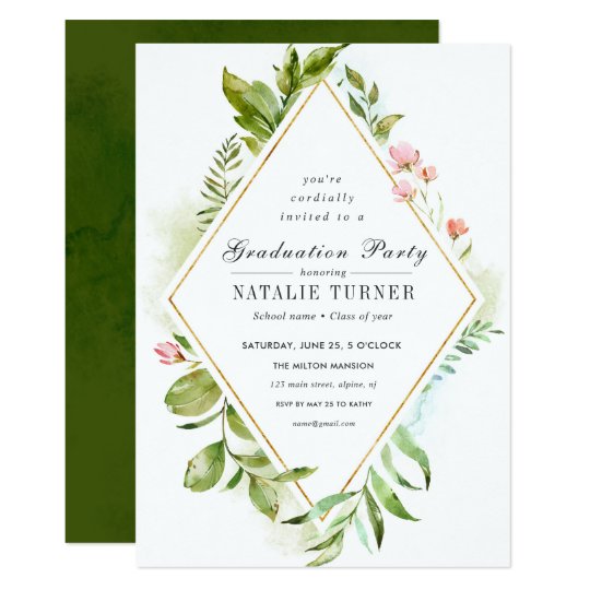 Floral Green Foliage Graduation Party Invitation | Zazzle.com