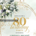 Floral Greenery Gold 80th Birthday Party Napkins | Zazzle