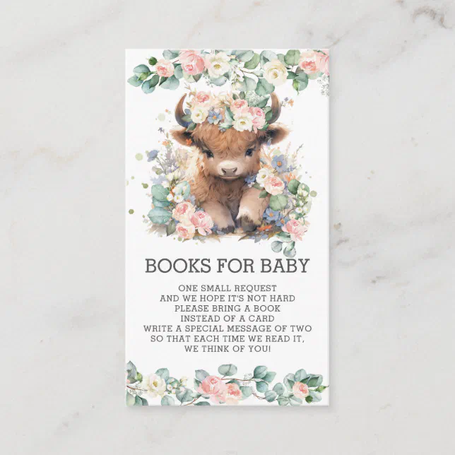 Floral Greenery Highland Cow Books for Baby Enclosure Card | Zazzle