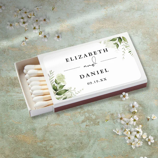 Floral Greenery Modern Wedding Favors Matchboxes | Zazzle