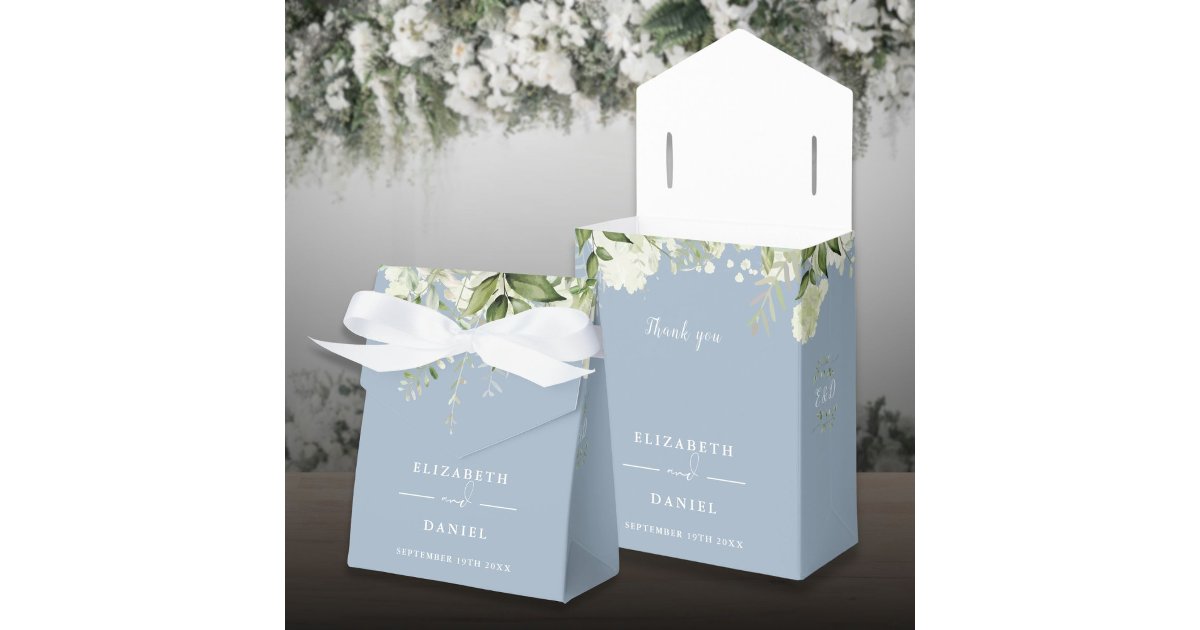 Floral Greenery Monogram Dusty Blue Wedding Favor Boxes | Zazzle