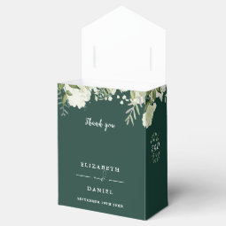 Floral Greenery Monogram Emerald Wedding Favor Boxes | Zazzle