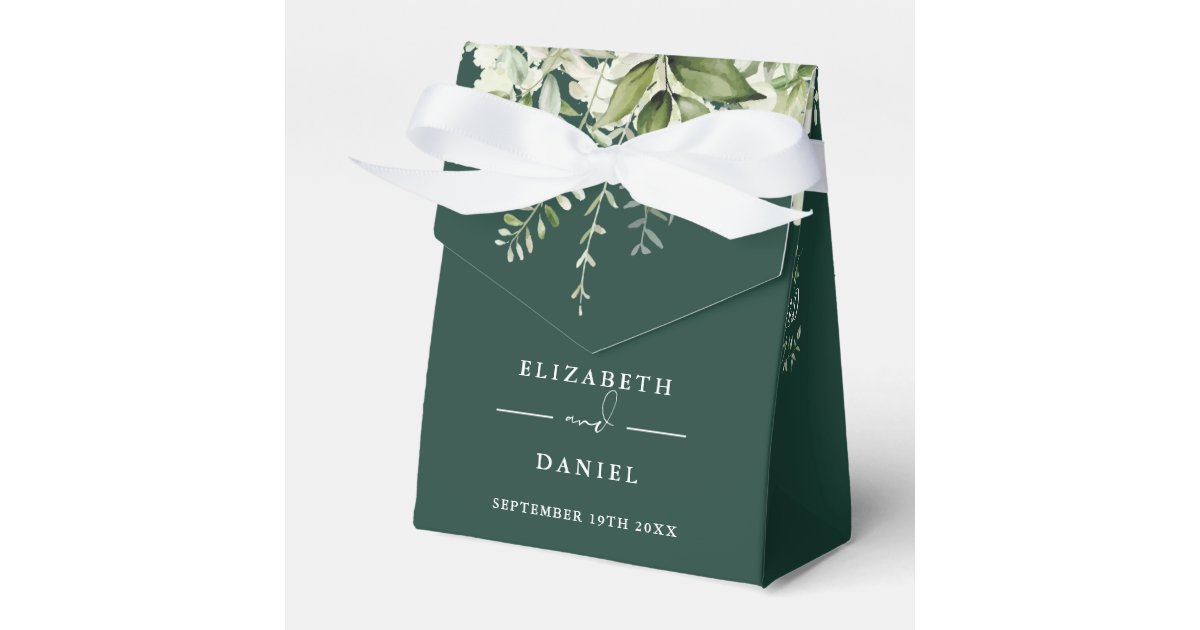 Floral Greenery Monogram Emerald Wedding Favor Boxes | Zazzle
