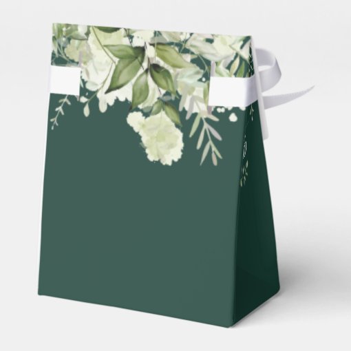 Floral Greenery Monogram Emerald Wedding Favor Boxes | Zazzle
